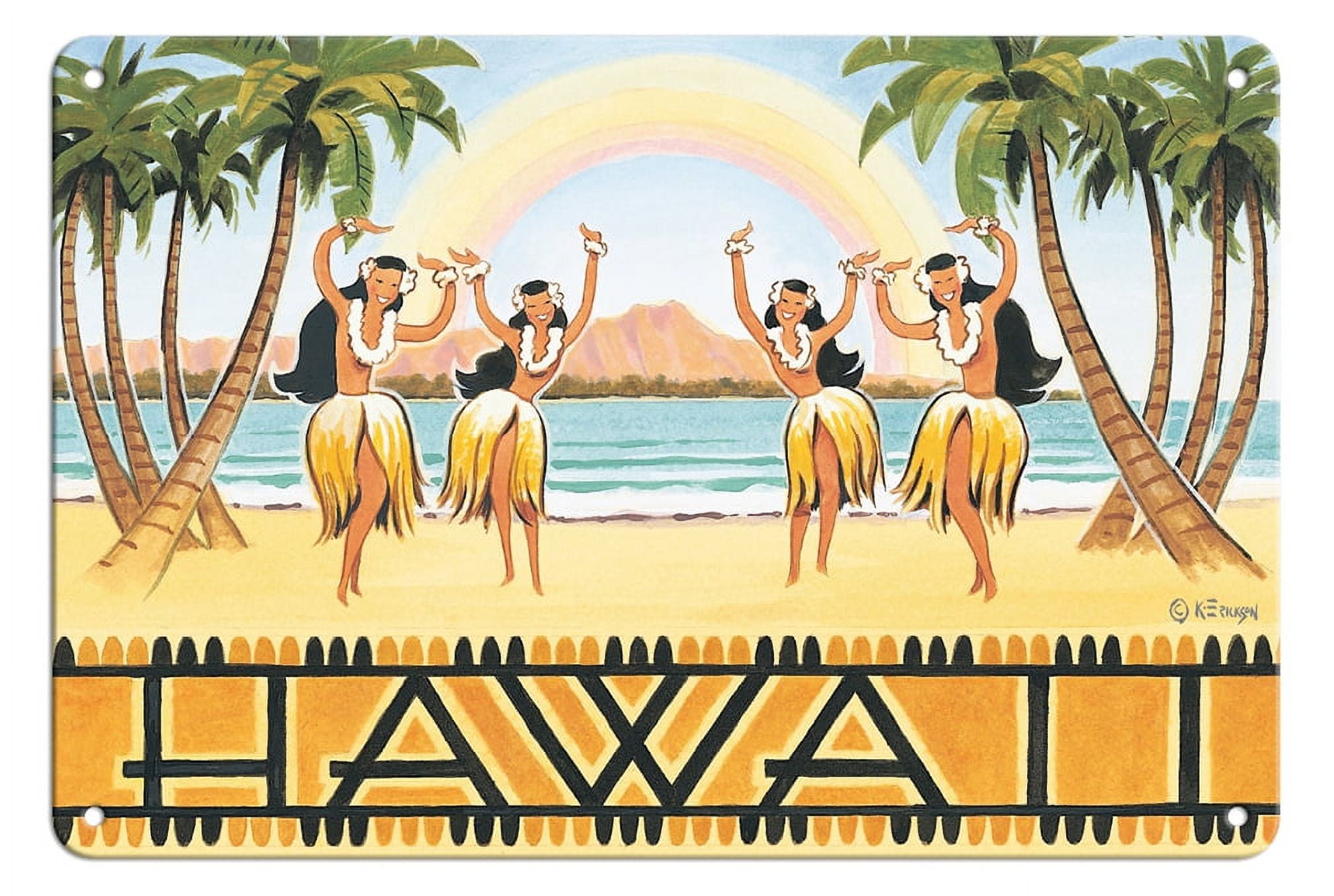 Rainbow Hawaii - Hula Dancers - Vintage Travel Poster by Kerne Erickson ...