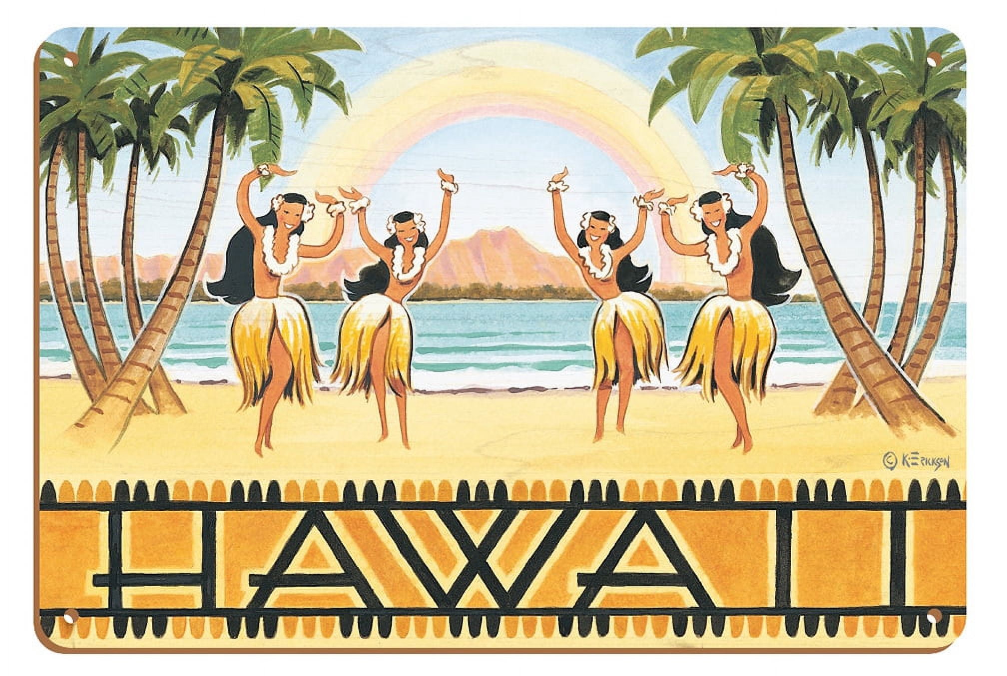 Rainbow Hawaii - Hula Dancers - Vintage Travel Poster by Kerne Erickson ...