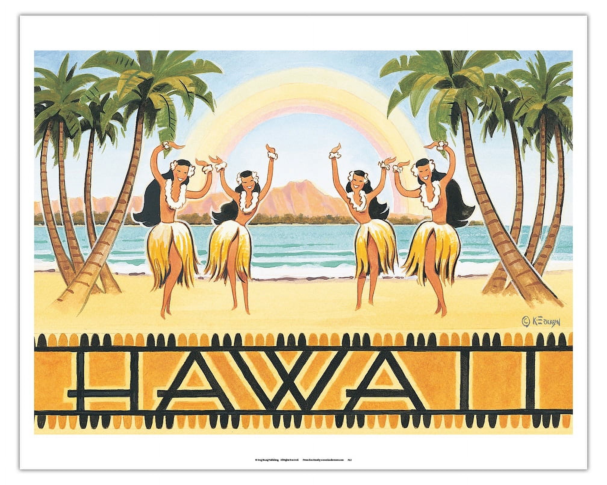 Rainbow Hawaii - Hula Dancers - Vintage Travel Poster by Kerne Erickson ...