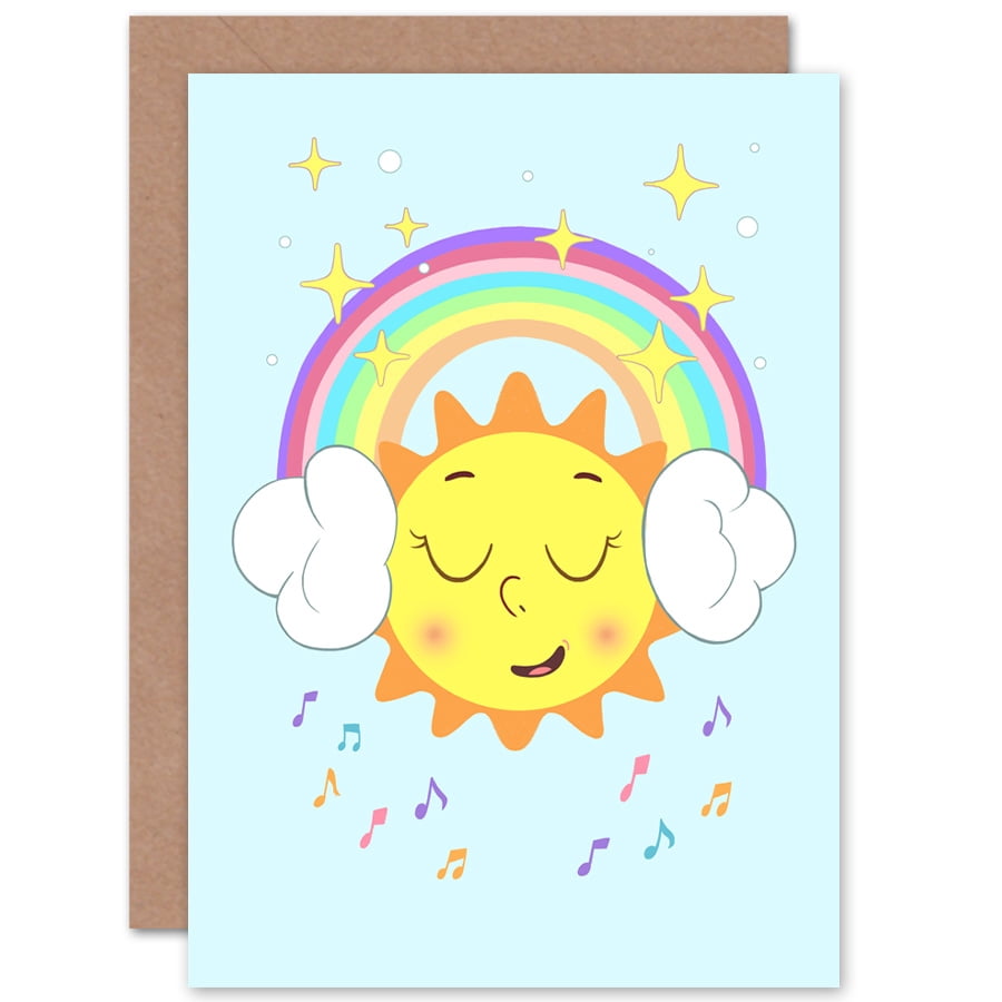 Rainbow Headphones Musical Sun Greetings Card Plus Envelope Blank ...