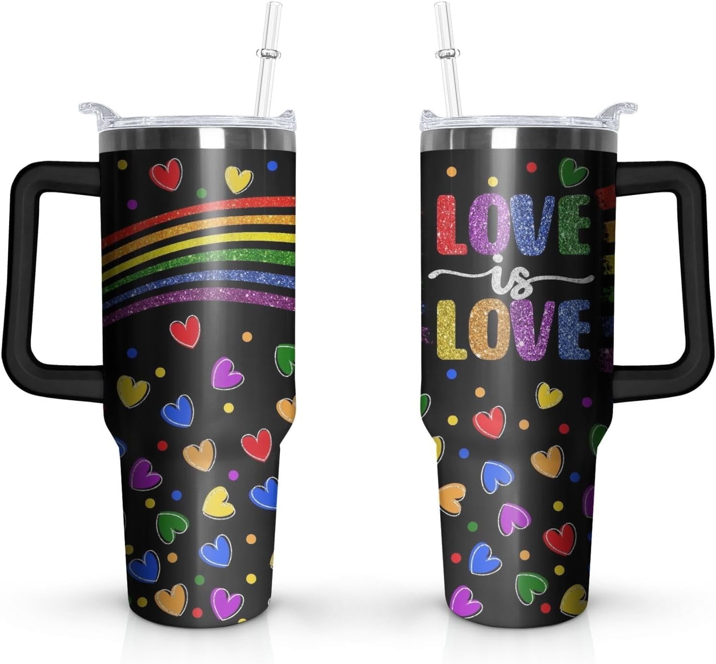 Rainbow Heart Gifts 40 Oz Tumbler with Handle and Straw, Love Is Love ...