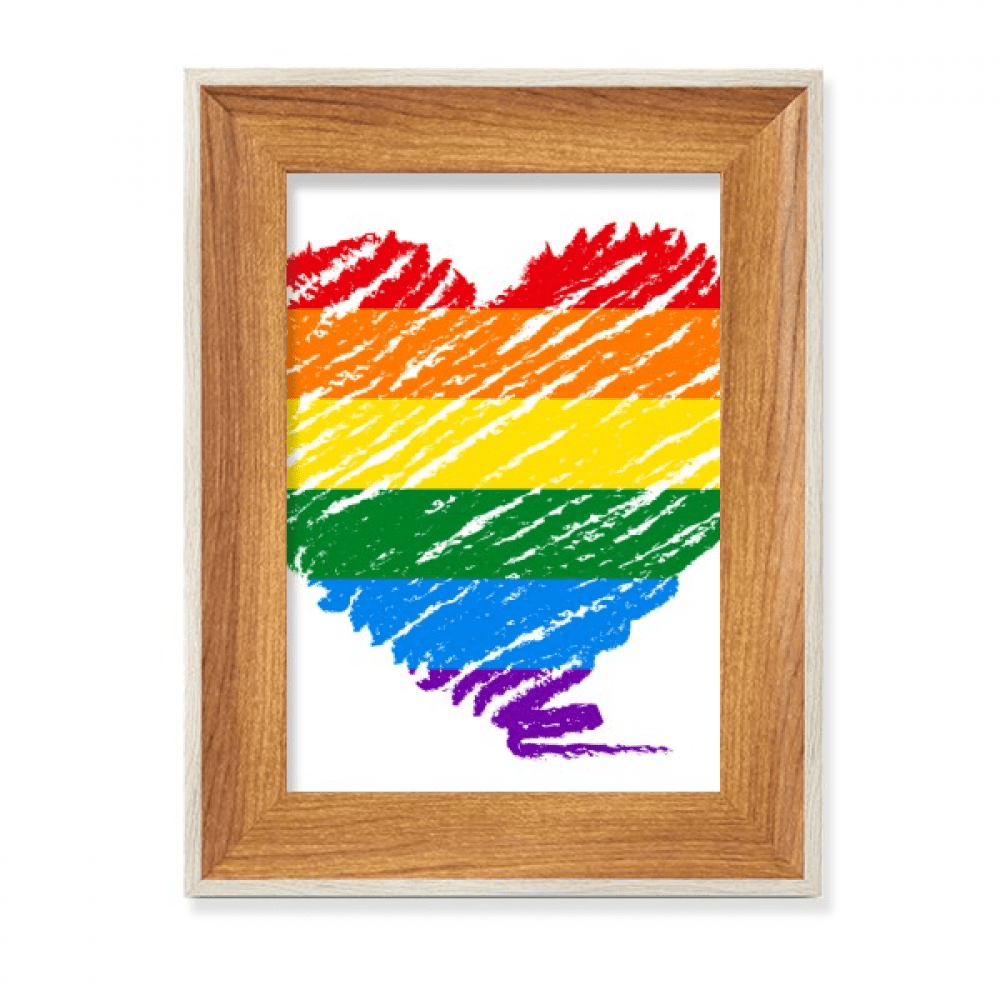 Rainbow Heart LGBT Desktop Wooden Photo Frame Display Picture Art ...