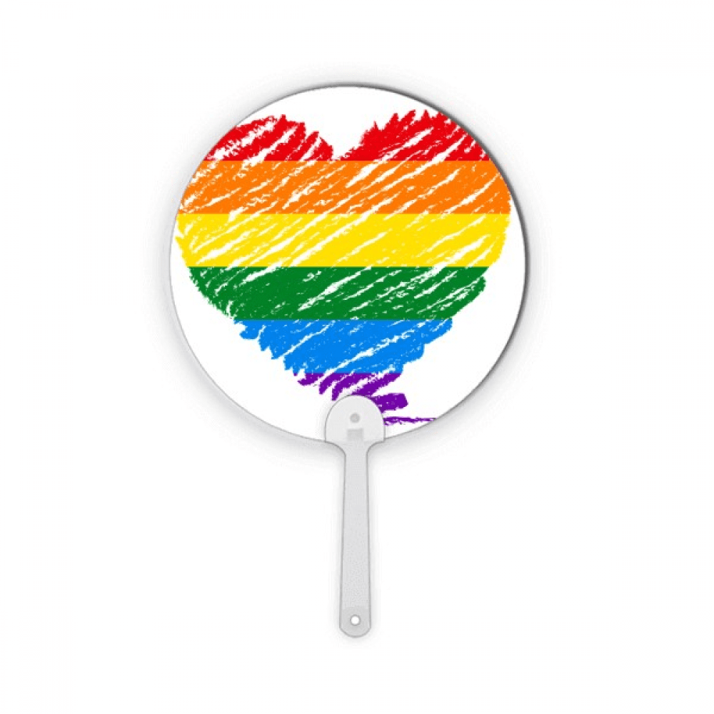 Rainbow Heart LGBT Plastic Round Handheld Fan Decorations Craft ...