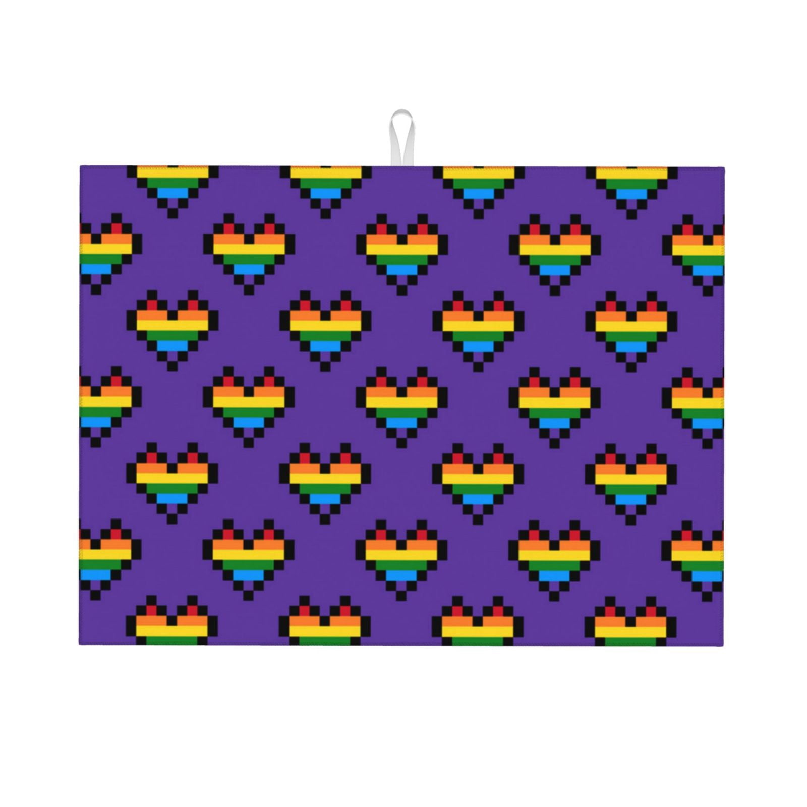 Rainbow Heart Pixel Art LGBT Large Kitchen Drying Mat 18x24 Inch Ultra ...