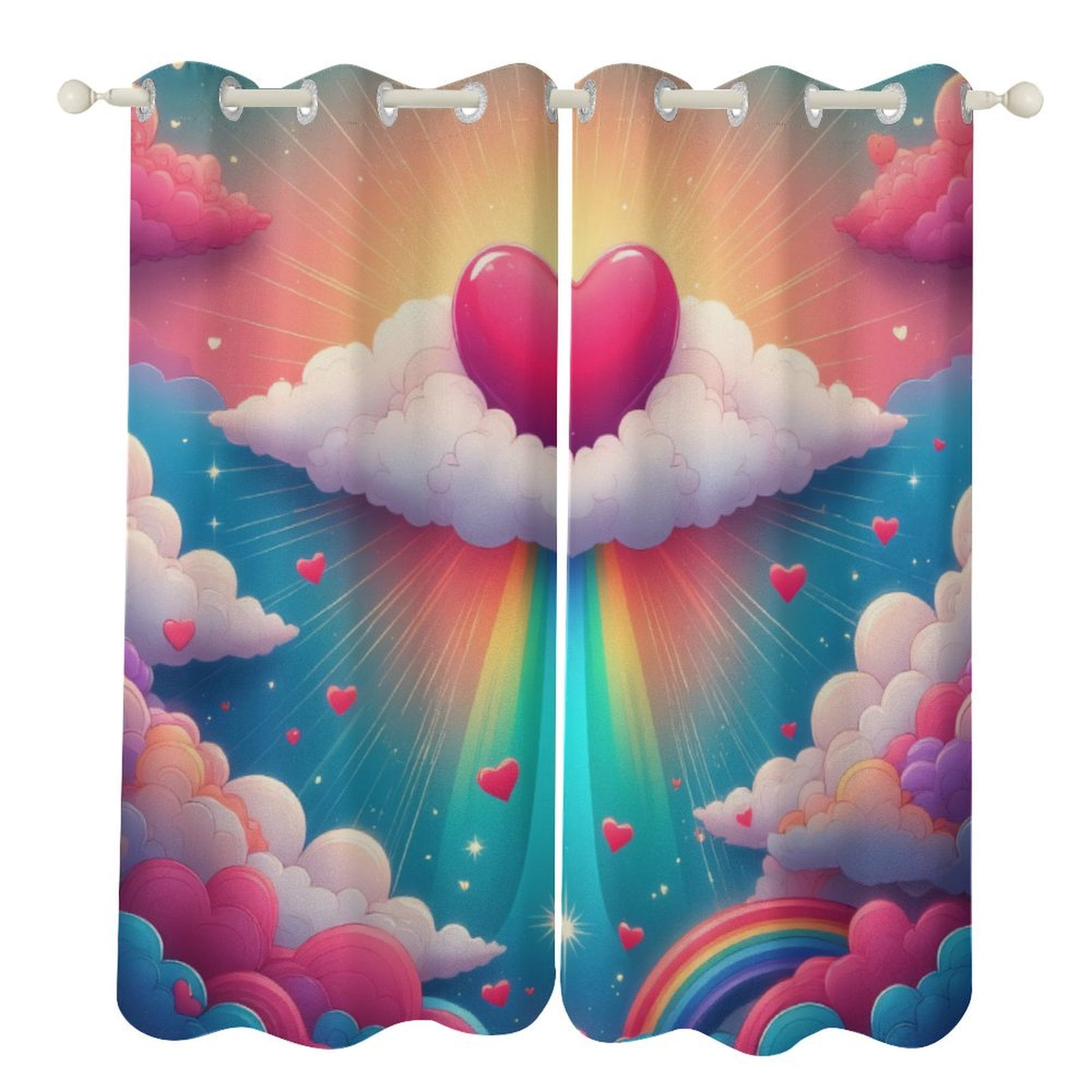 Rainbow Heart in Clouds 2 Panels Curtains for Bedroom Living Room ...