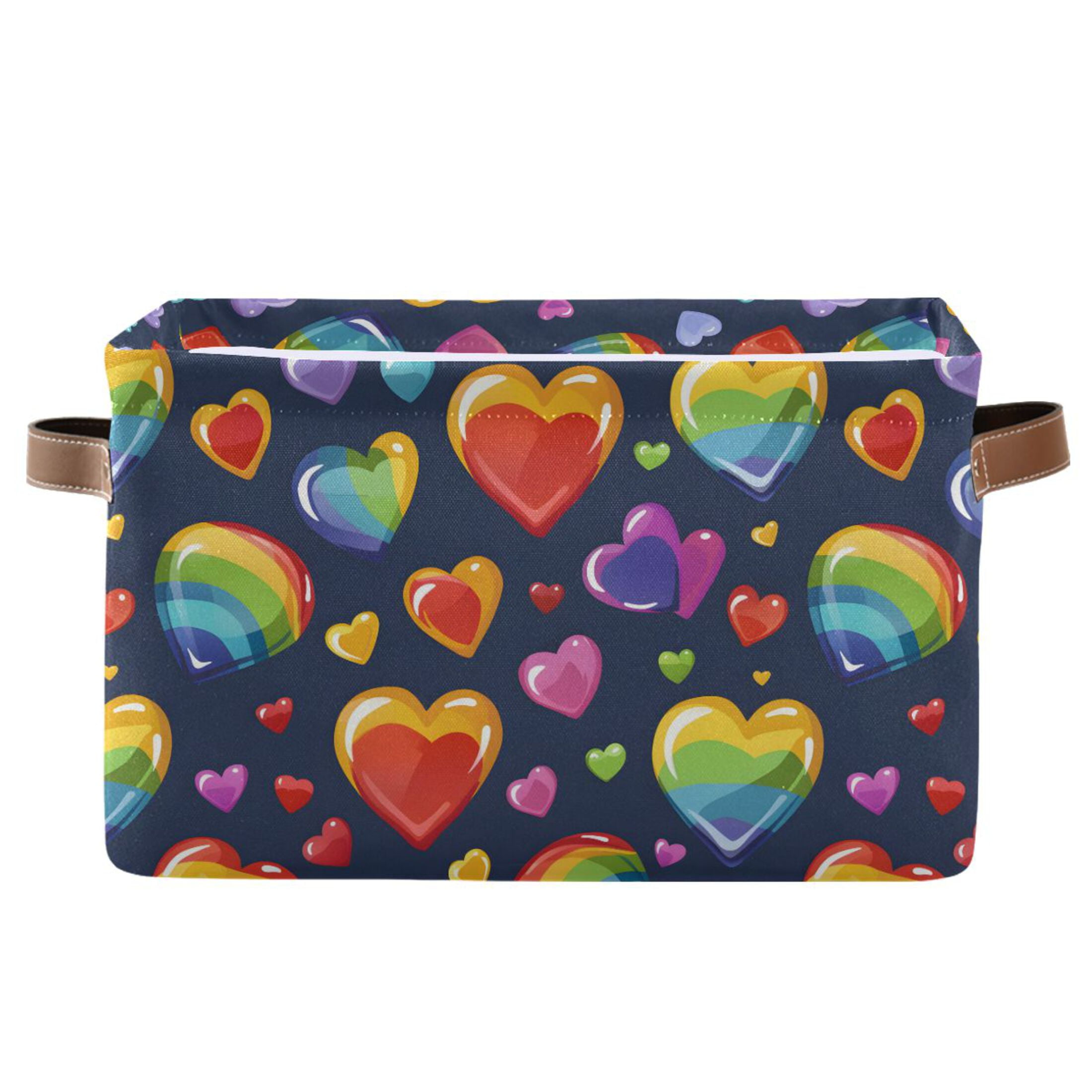 Rainbow Hearts Balloon Storage Bins with Handle Fabric Organizer Basket ...