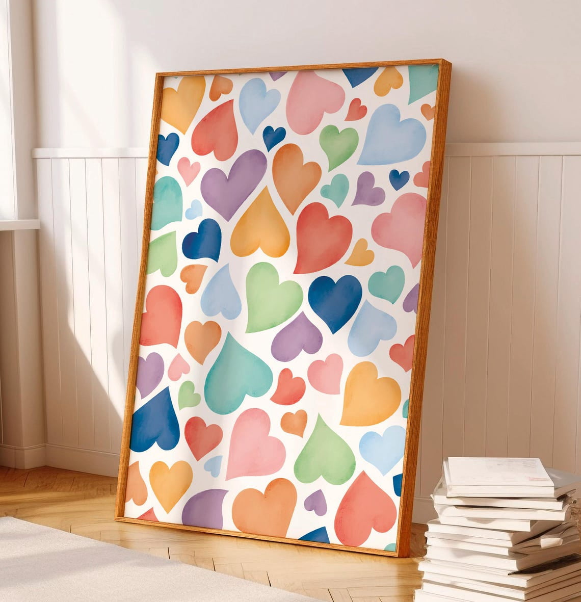 Rainbow Hearts Poster, Rainbow Playroom Decor, Watercolor Nursery Wall ...