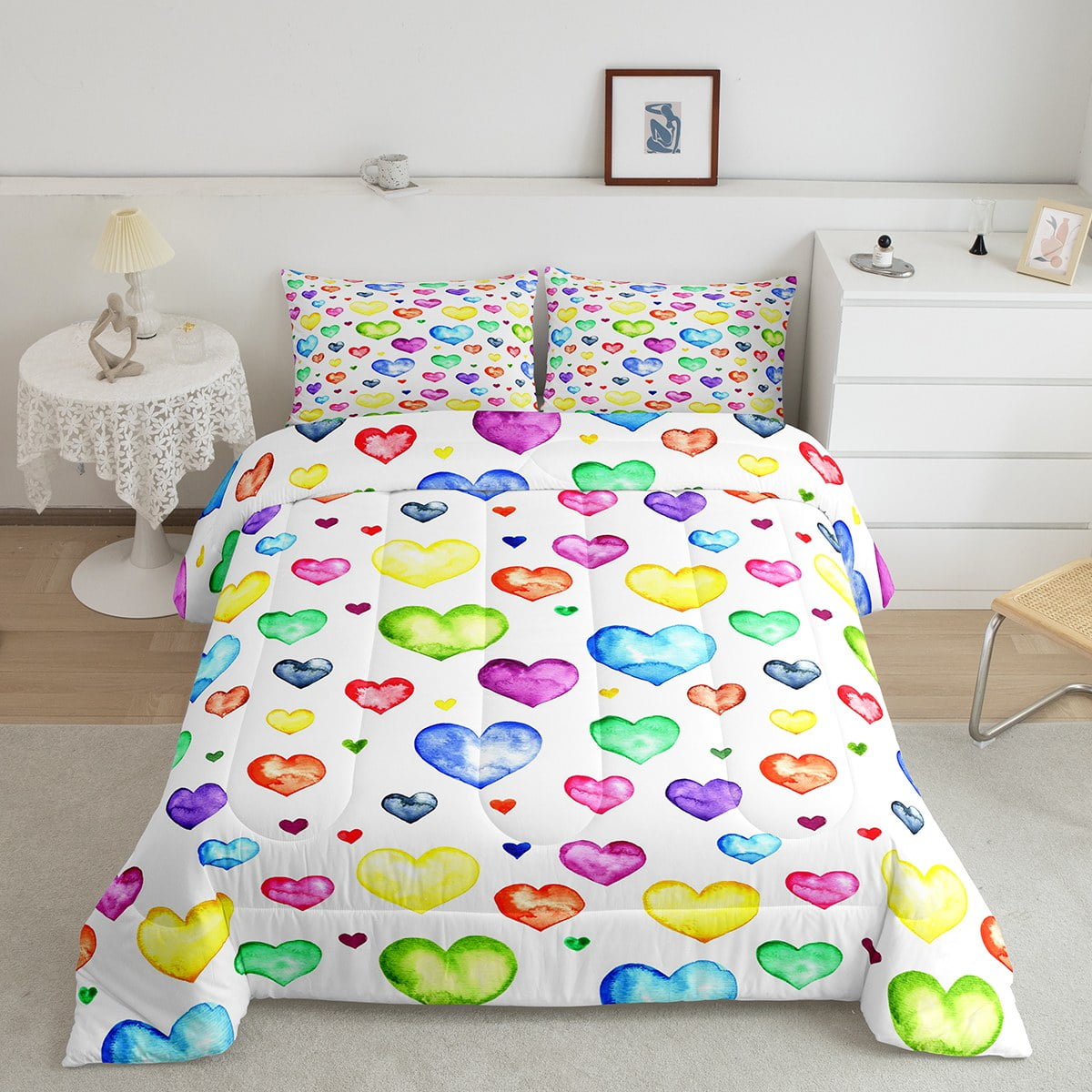 spefrowx Rainbow Hearts Bedding Set, Twin Size, Microfiber, Soft and ...