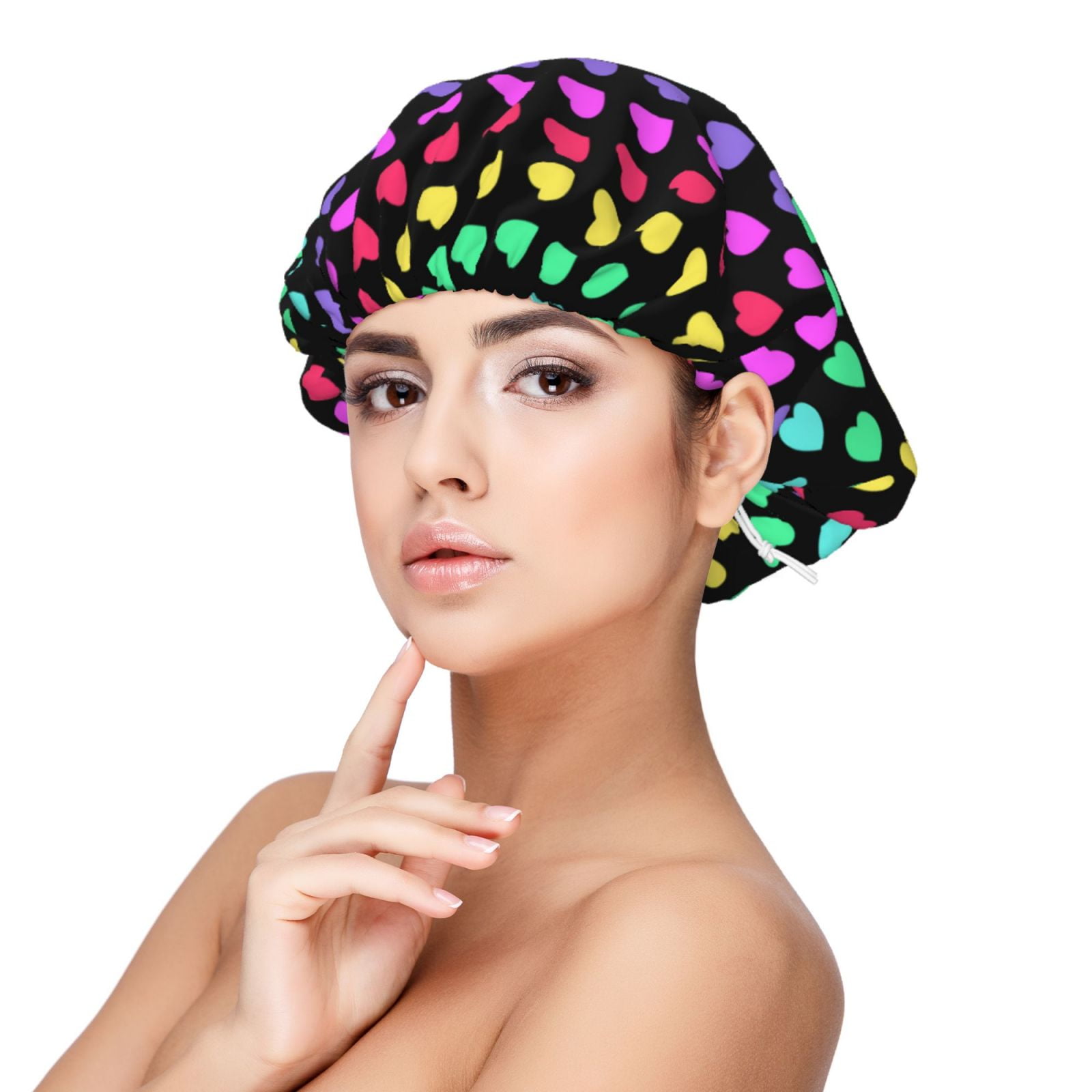 Rainbow Hearts Silk Bonnet for Sleeping Women/Men, Adjustable Elastic ...
