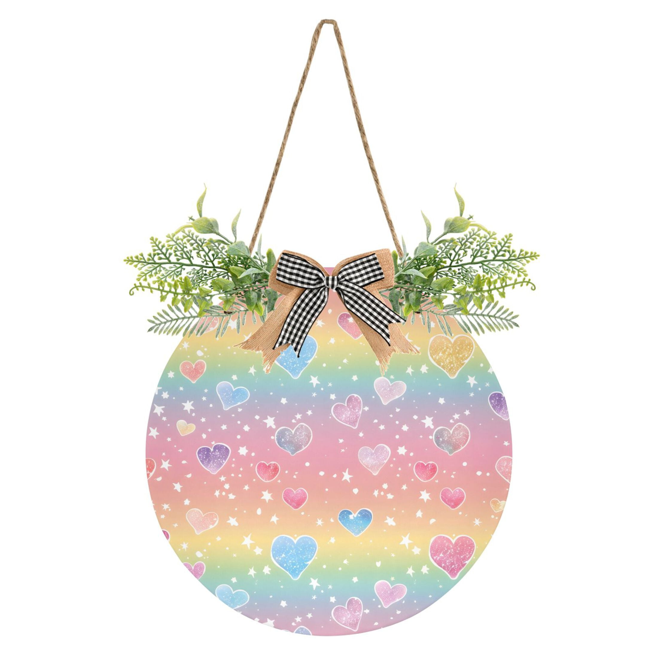 Rainbow Hearts Welcome Front Door Sign Round 12 inch Porch Hanging Sign ...