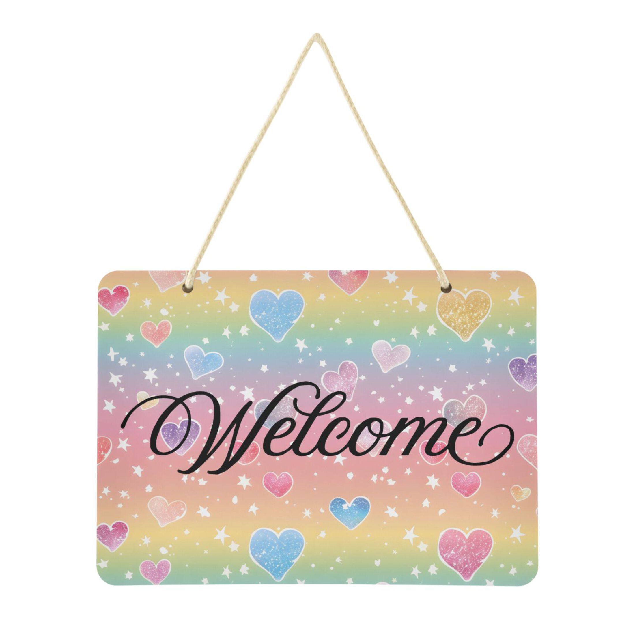 Rainbow Hearts Welcome Sign Front Door PVC 14x10 inch Hanger Hello Sign ...