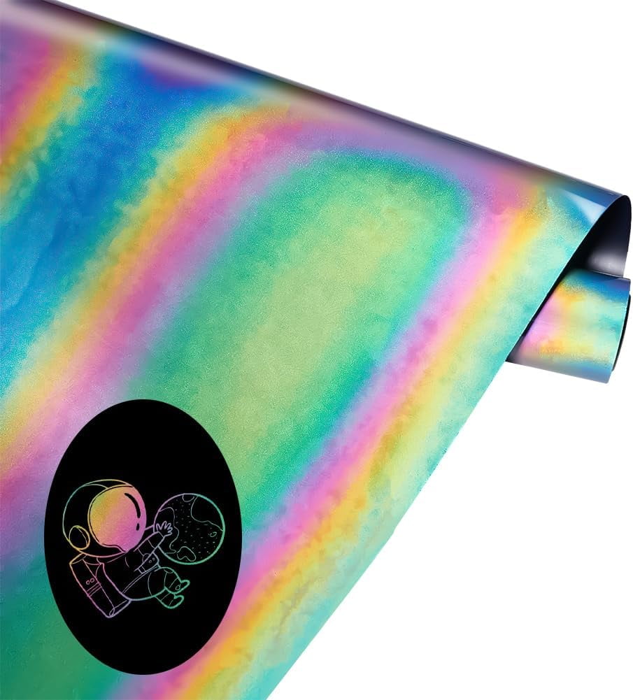 Rainbow Heat Transfer 11.8 in x 6.5 ft Reflective Rainbow Iron On Vinyl ...