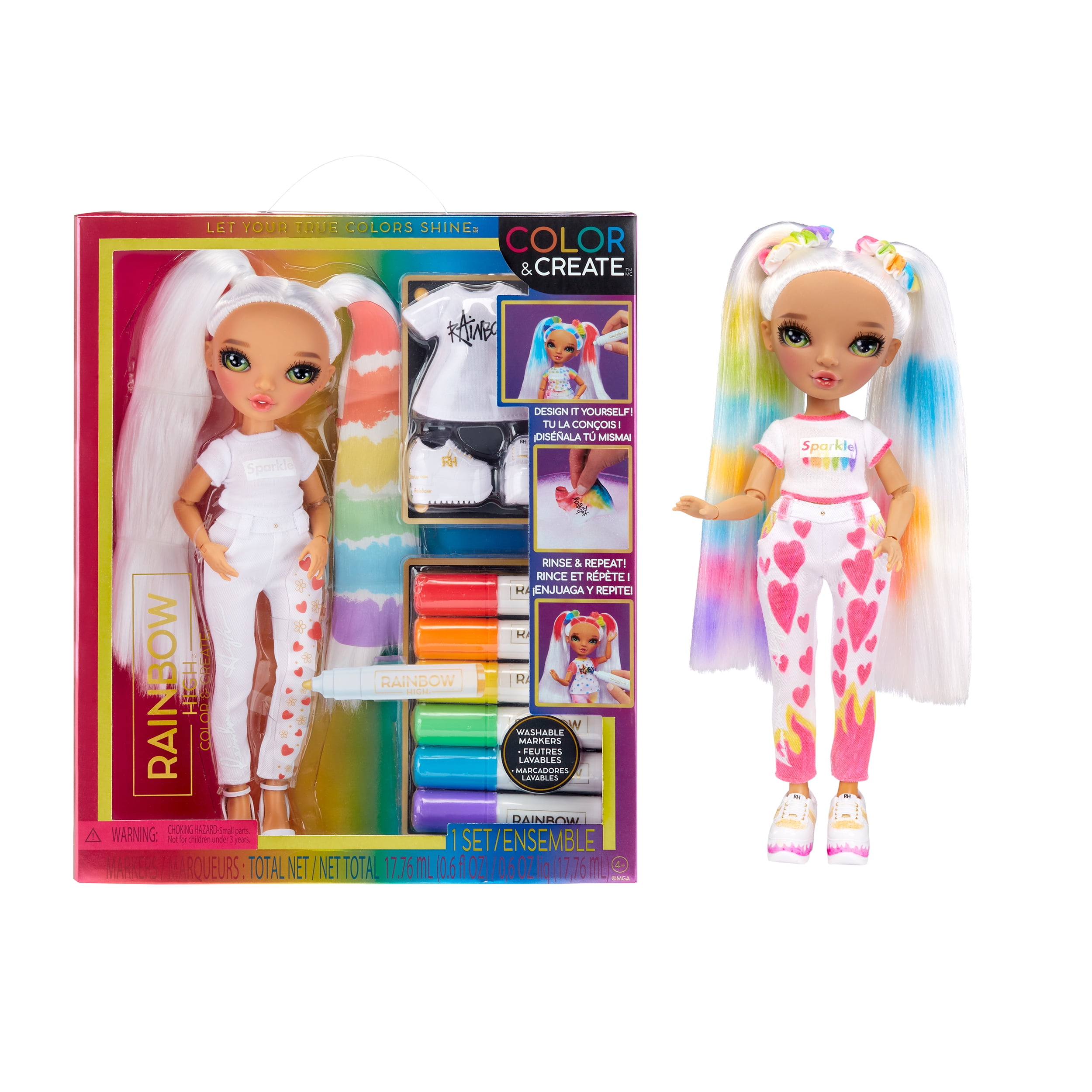 Rainbow High Color & Create Fashion DIY Doll, Washable Rainbow Markers ...
