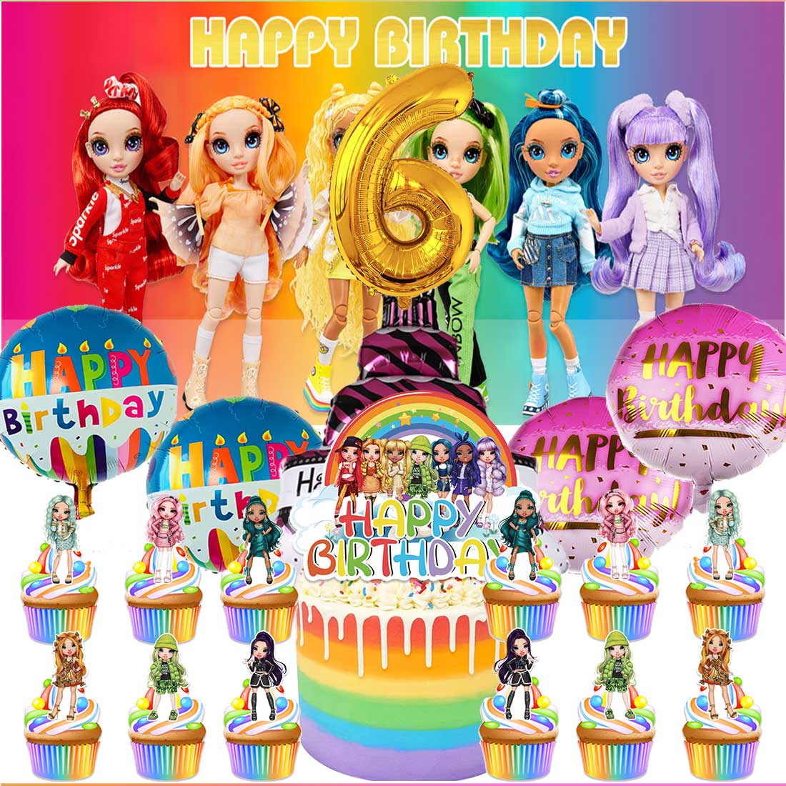 Rainbow High Dolls Party Supplies Decor 6th Kit Balloons Birthday Cake ...