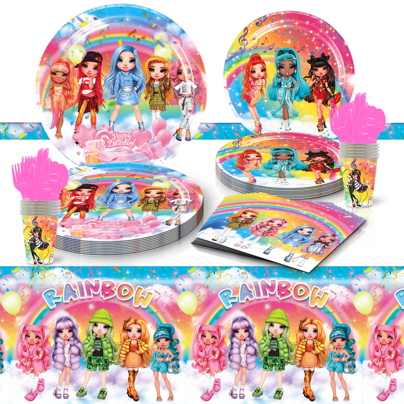 Rainbow High Dolls Party Tableware Set Plates Cup Kit Birthday Supplies ...