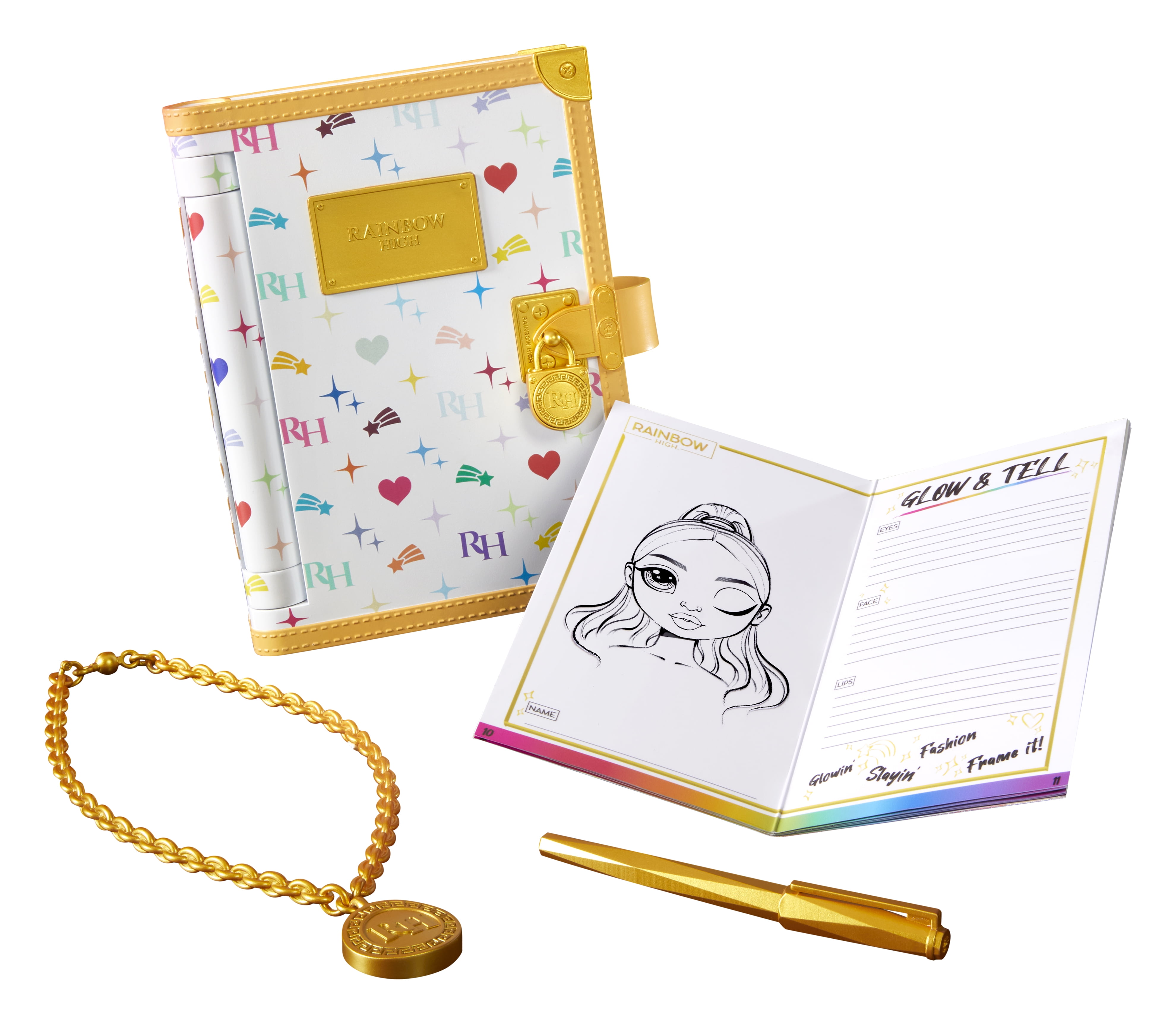 Rainbow High Secret Journal with Lock, Activity Book, Pen, and Necklace ...