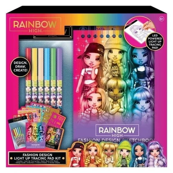 Rainbow High Sketchbook LED Light Up Tracing Pad with Markers, Stickers ...