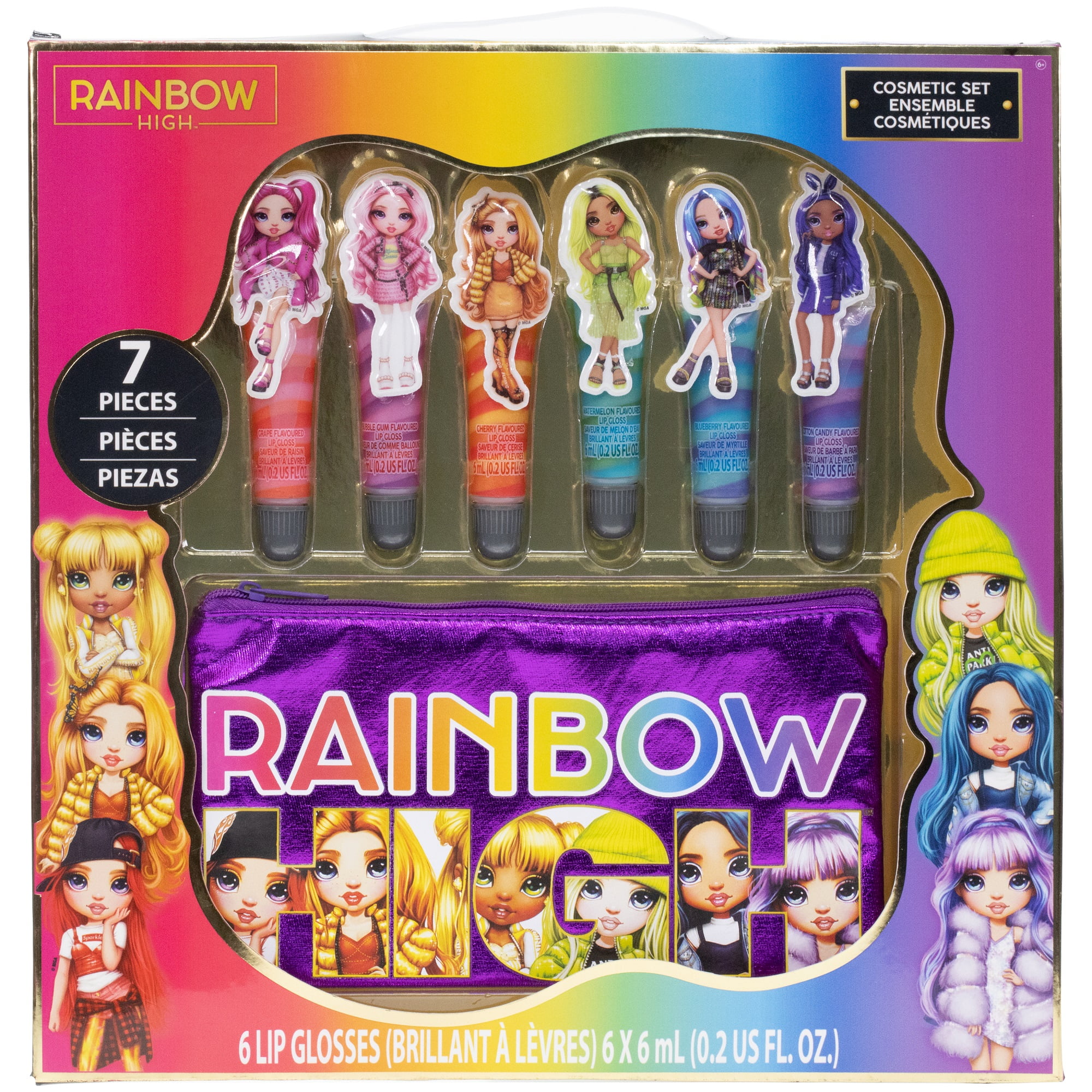Townley Girl Rainbow High Lip Gloss Set for Kids, 6 Flavors, Glitter ...