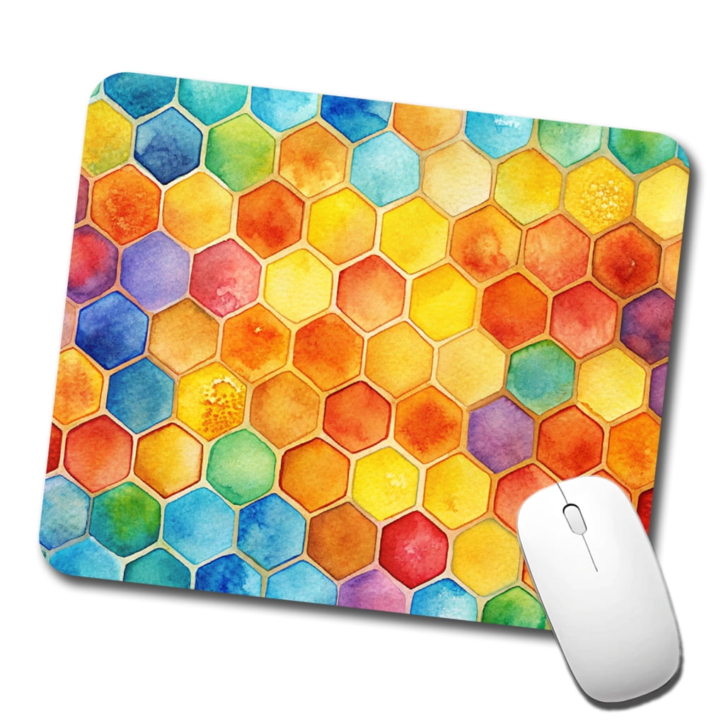 Rainbow Honeycomb Background Watercolor Mouse Pad Low Profile Gaming ...
