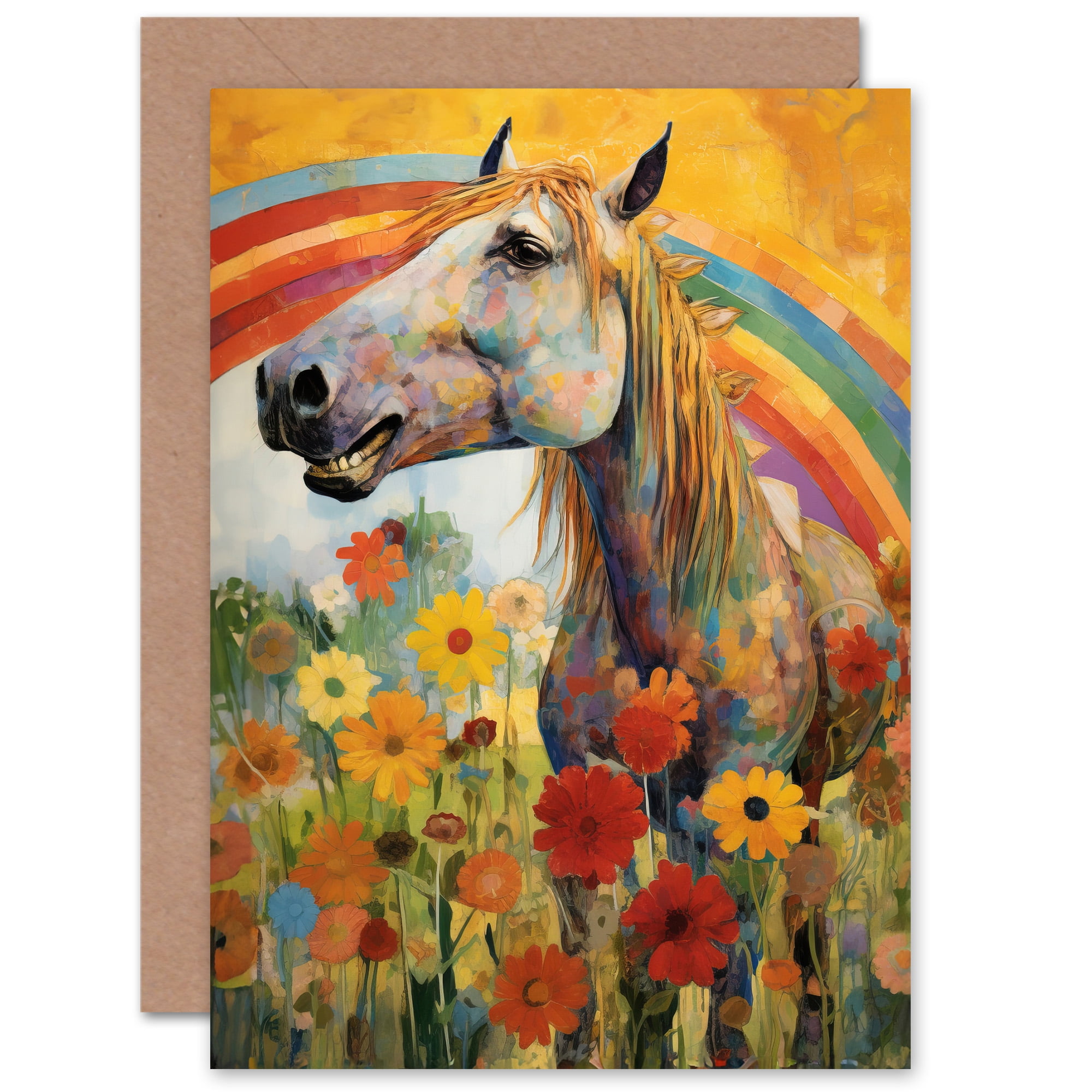 Rainbow Horse With Flowers Bright Colourful Happy for Wife Her Mum ...