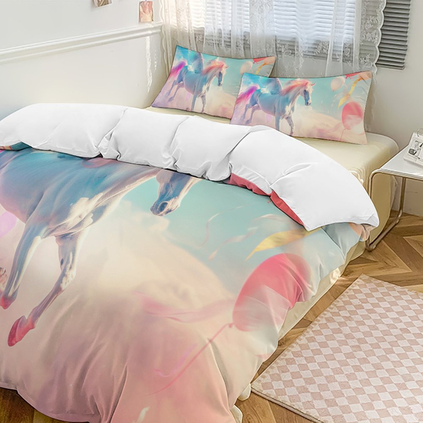 Rainbow Horse with Wings 3D Duvet Cover Set Quilt Cover Theme of Kid ...