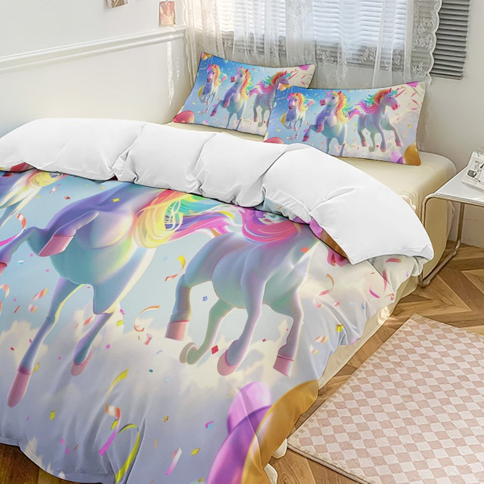 Rainbow Horse with Wings 3D Duvet Cover Set Quilt Cover Theme of Kid Boy Girl for Bedroom ...