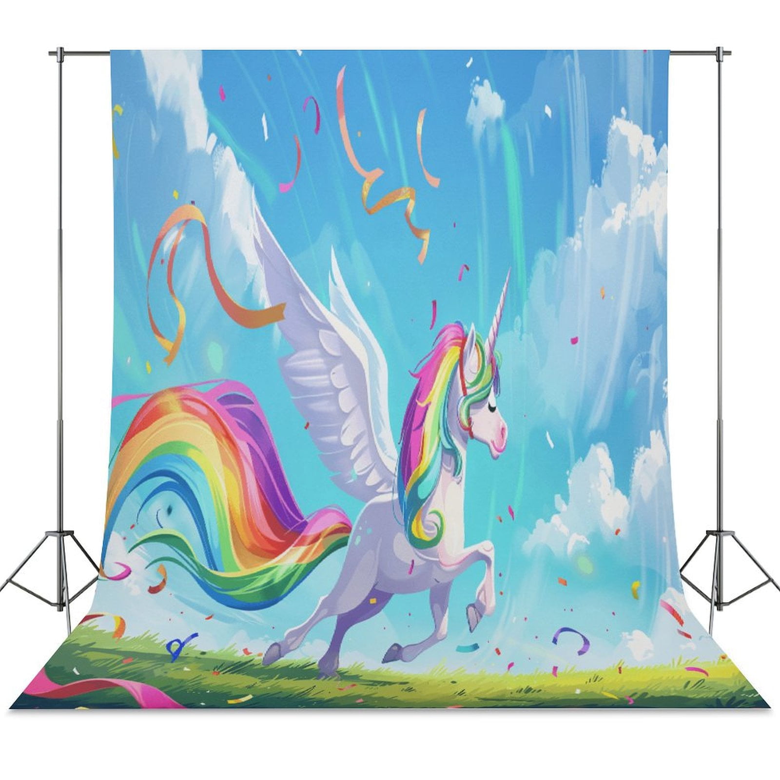 Rainbow Horse with Wings Spring Wall Backdrop Background Floral ...