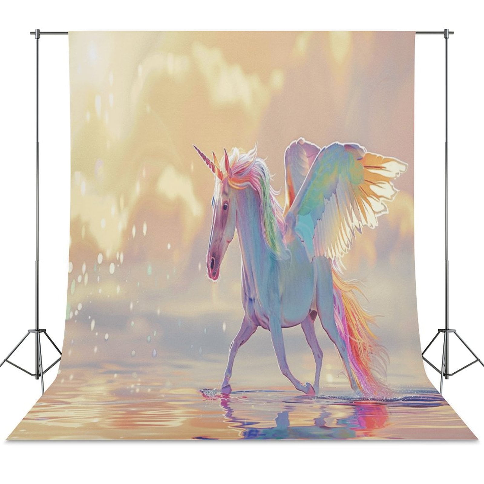 Rainbow Horse with Wings Spring Wall Backdrop Background Floral ...