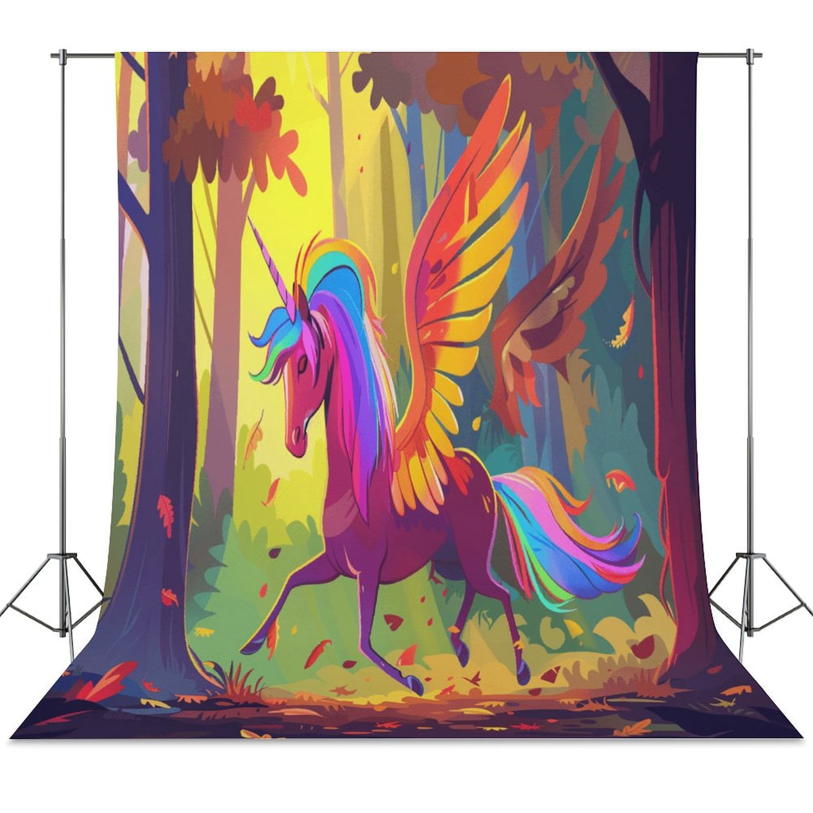 Rainbow Horse with Wings Spring Wall Backdrop Background Floral ...