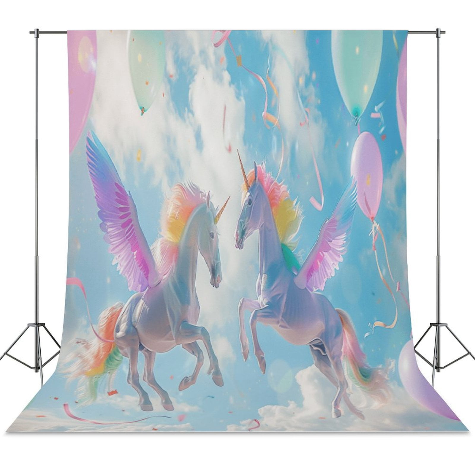 Rainbow Horse with Wings Spring Wall Backdrop Background Floral ...