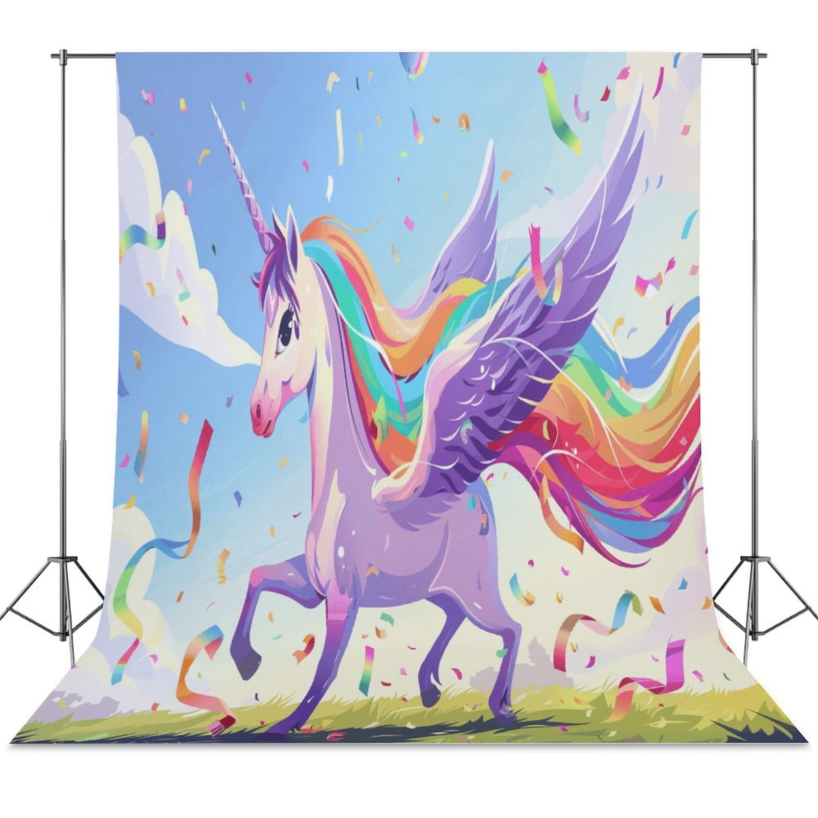 Rainbow Horse with Wings Spring Wall Backdrop Background Floral ...