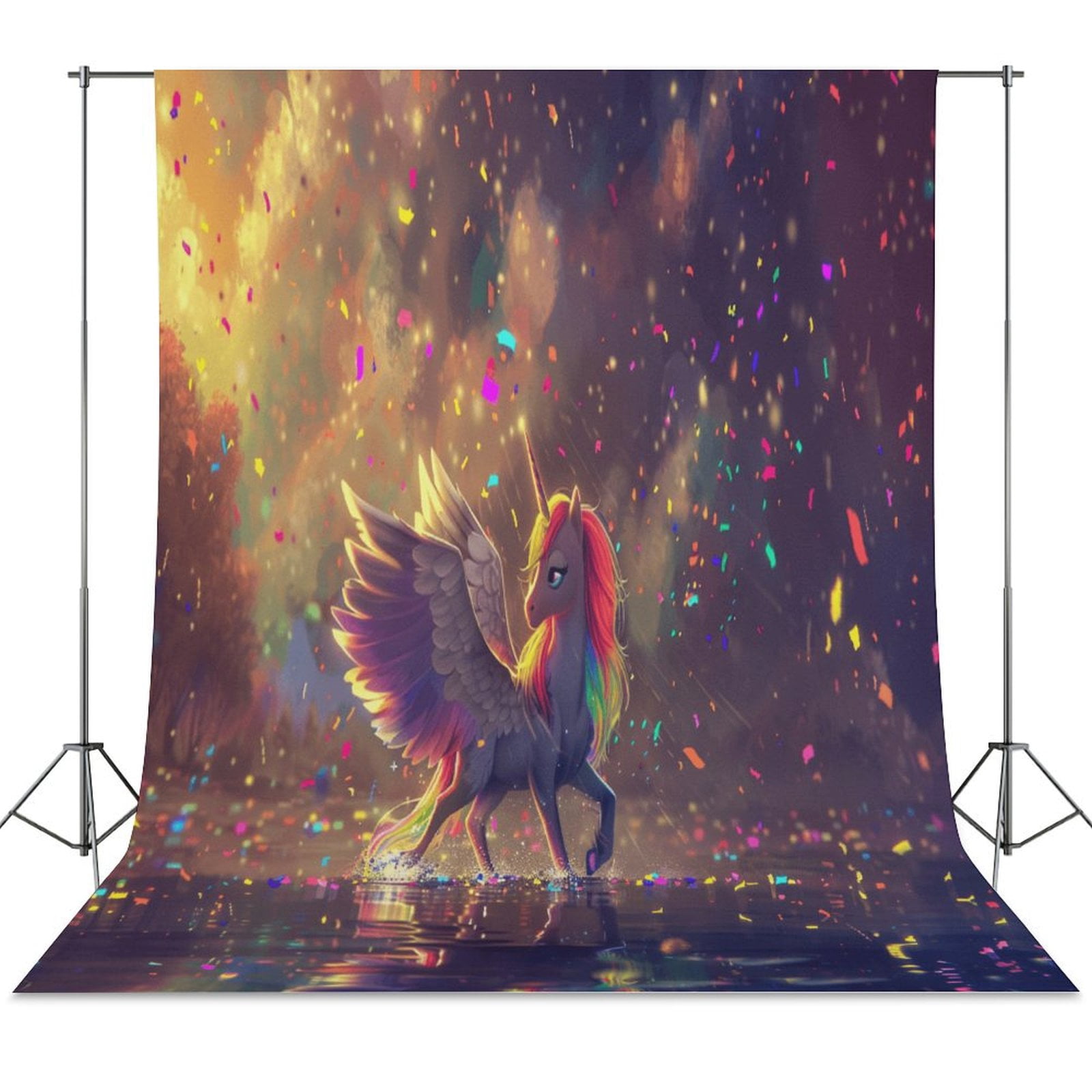 Rainbow Horse with Wings Spring Wall Backdrop Background Floral ...