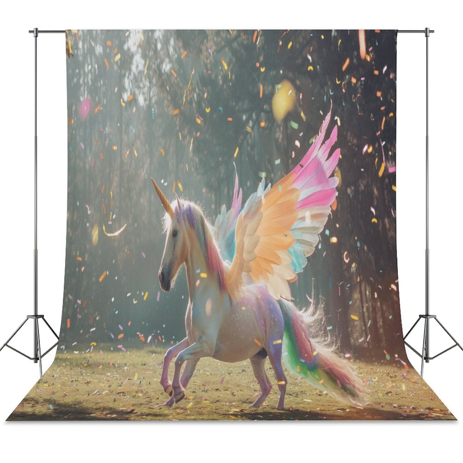 Rainbow Horse with Wings Spring Wall Backdrop Background Floral ...