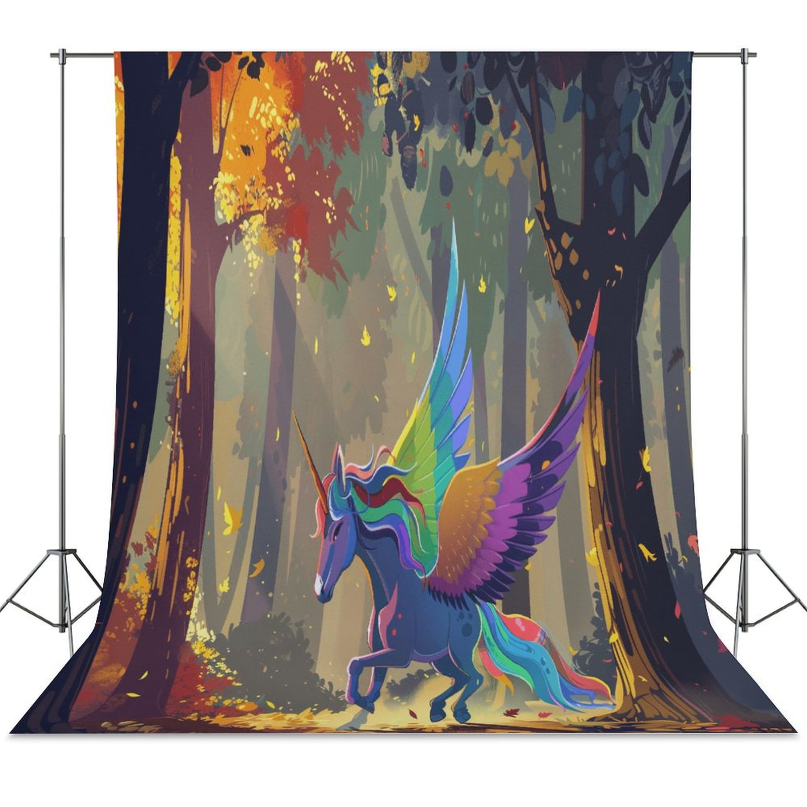 Rainbow Horse with Wings Spring Wall Backdrop Background Floral ...