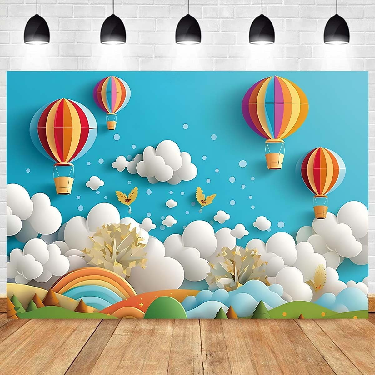Rainbow Hot Air Balloon Flower Photography Background Happy 1st ...