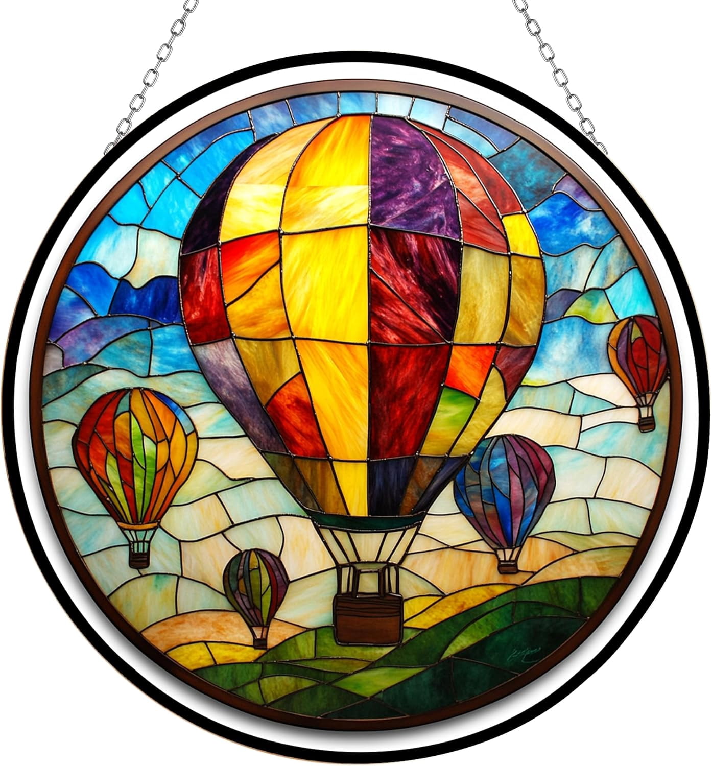 Rainbow Hot Air Balloon Stained Glass Window Hangings, Handcrafted ...