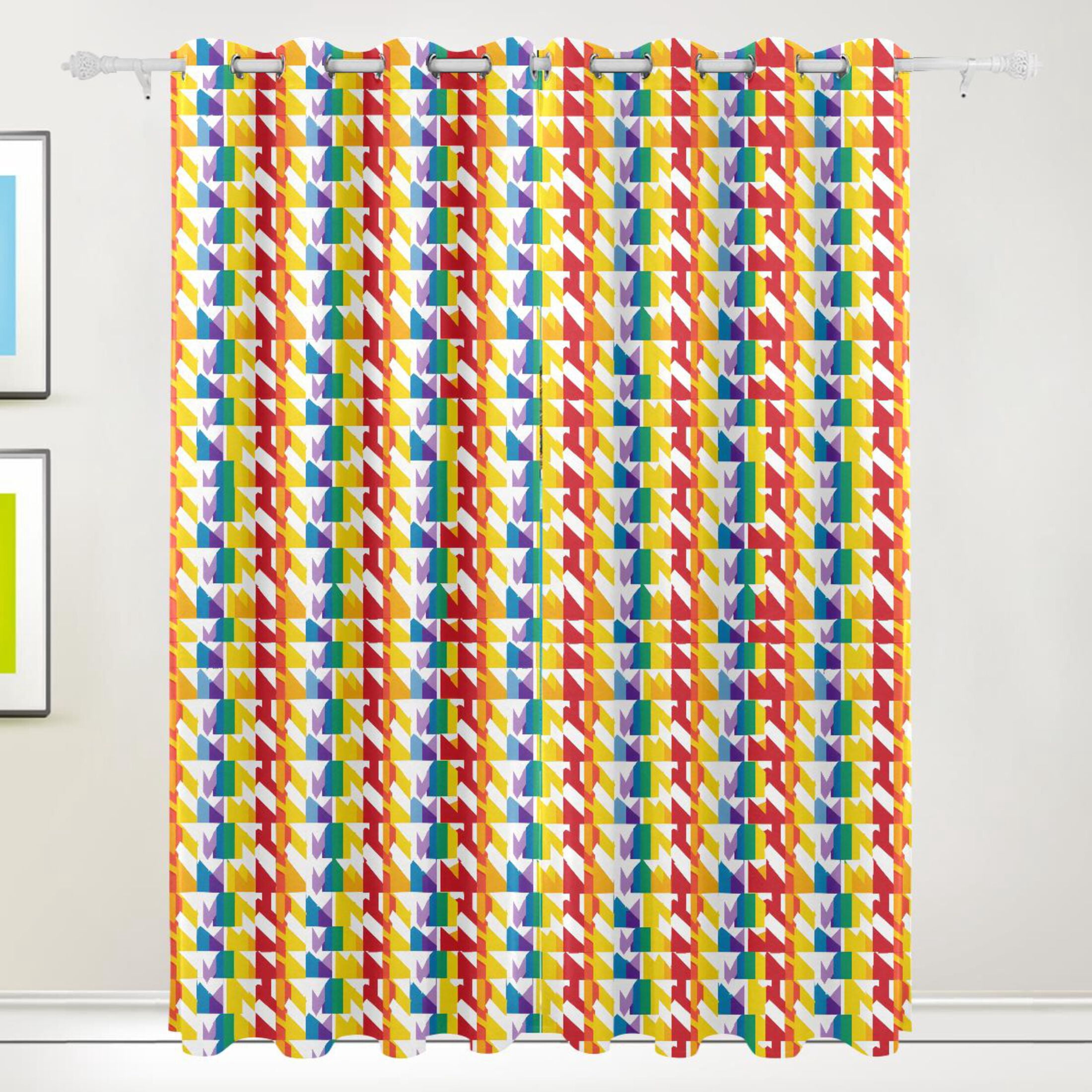 Rainbow Hounds Tooth Blackout Curtains 2 Panels Set Grommet Drapes for ...