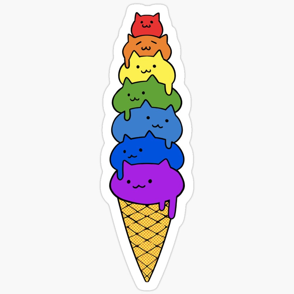 Rainbow Ice Cream Cats Sticker Phone Decal Water Bottle Stickers Car ...