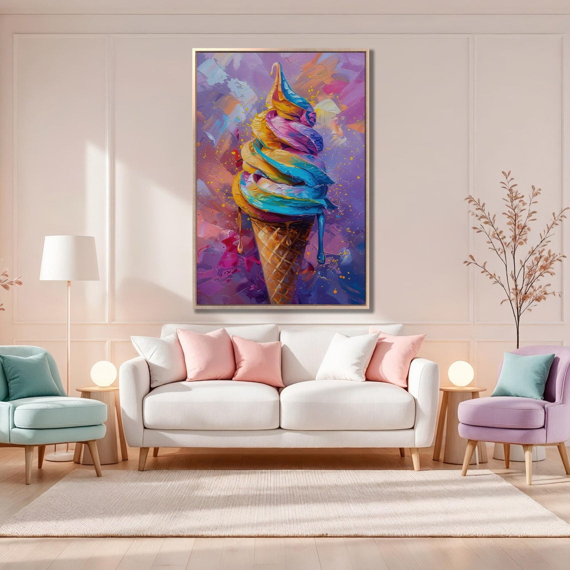 Rainbow Ice Cream Poster: Colorful Kitchen Wall Art, Unframed Canvas ...