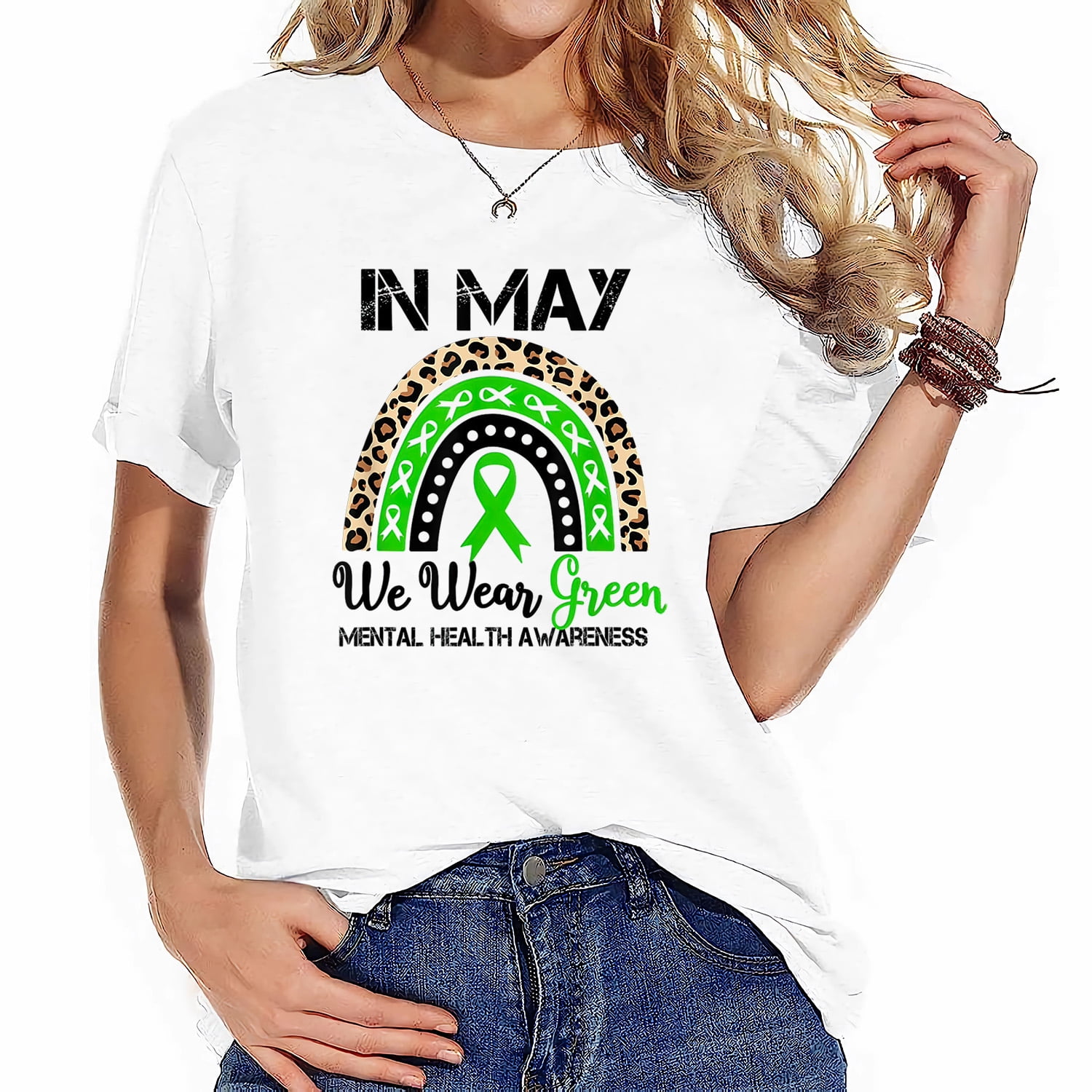 Rainbow In May We Wear Green Mental Health Awareness Month T-Shirt ...