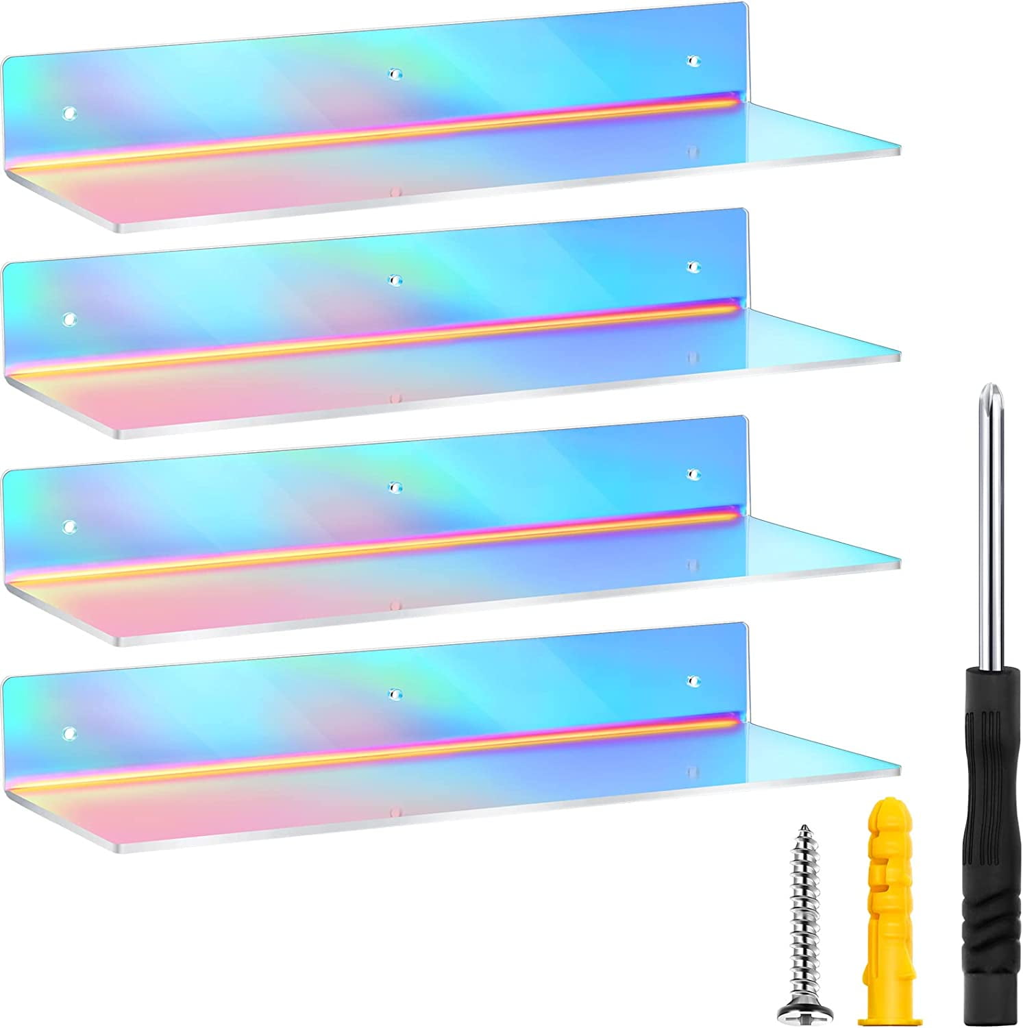 Rainbow Iridescent Acrylic Shelves Floating Wall Ledge Bookshelf Wall ...