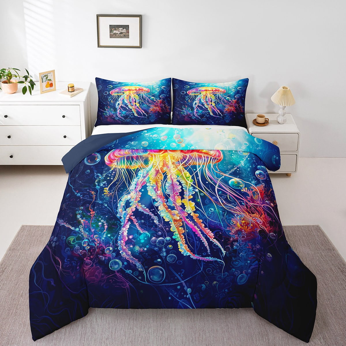 Rainbow Jellyfish Down Comforter,Ocean Animal Comforter Set Dreamy Jellyfish Toddler Bedding Set ...