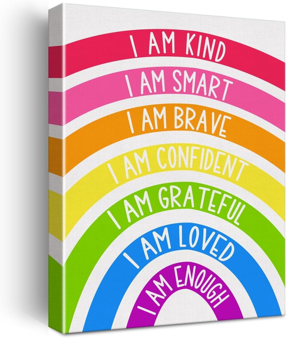 Rainbow Kids Affirmations Wall Art Canvas Painting Print Framed I Am ...