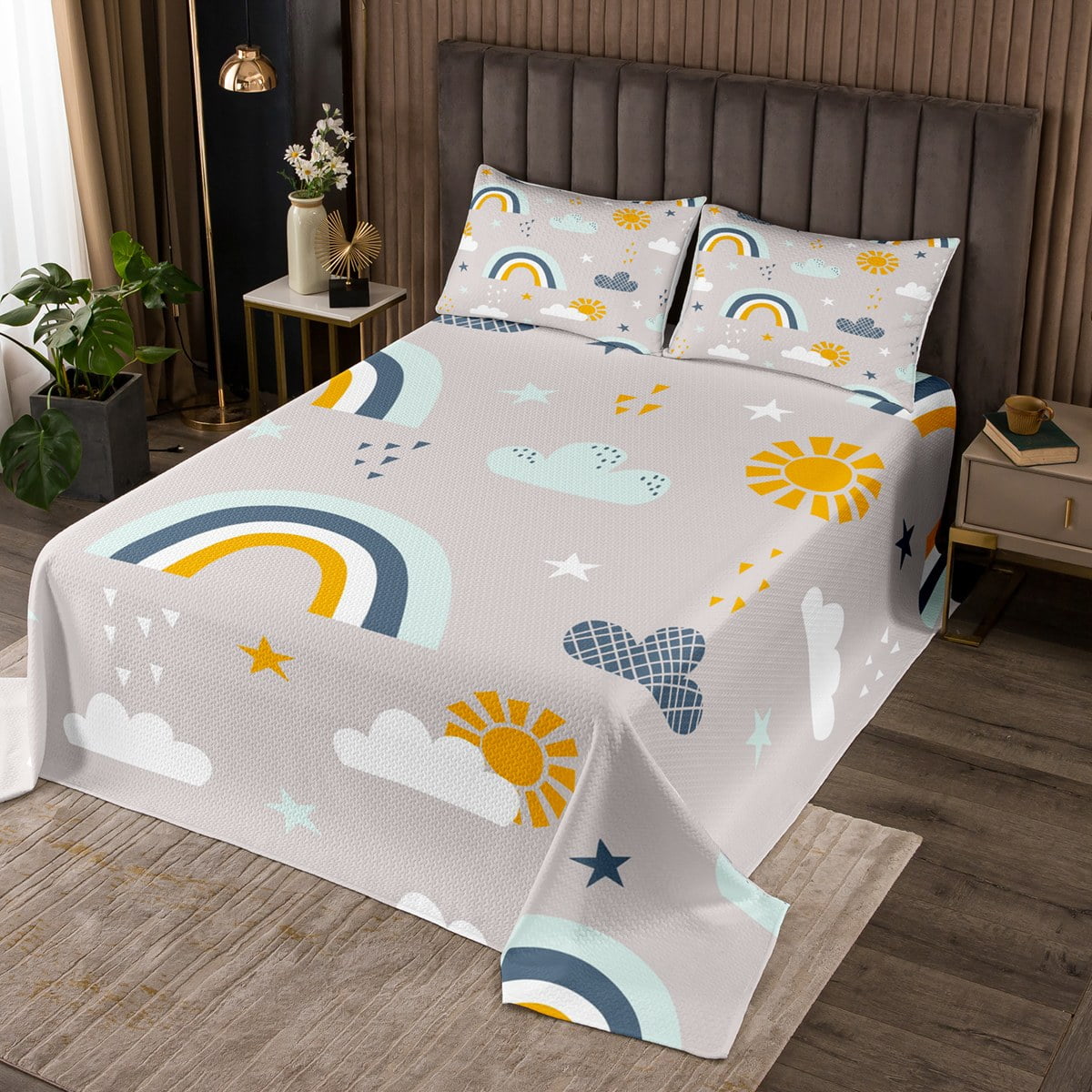 Rainbow King Coverlet Set , Cartoon Sun Cloud Bedspread Set Cartoon ...
