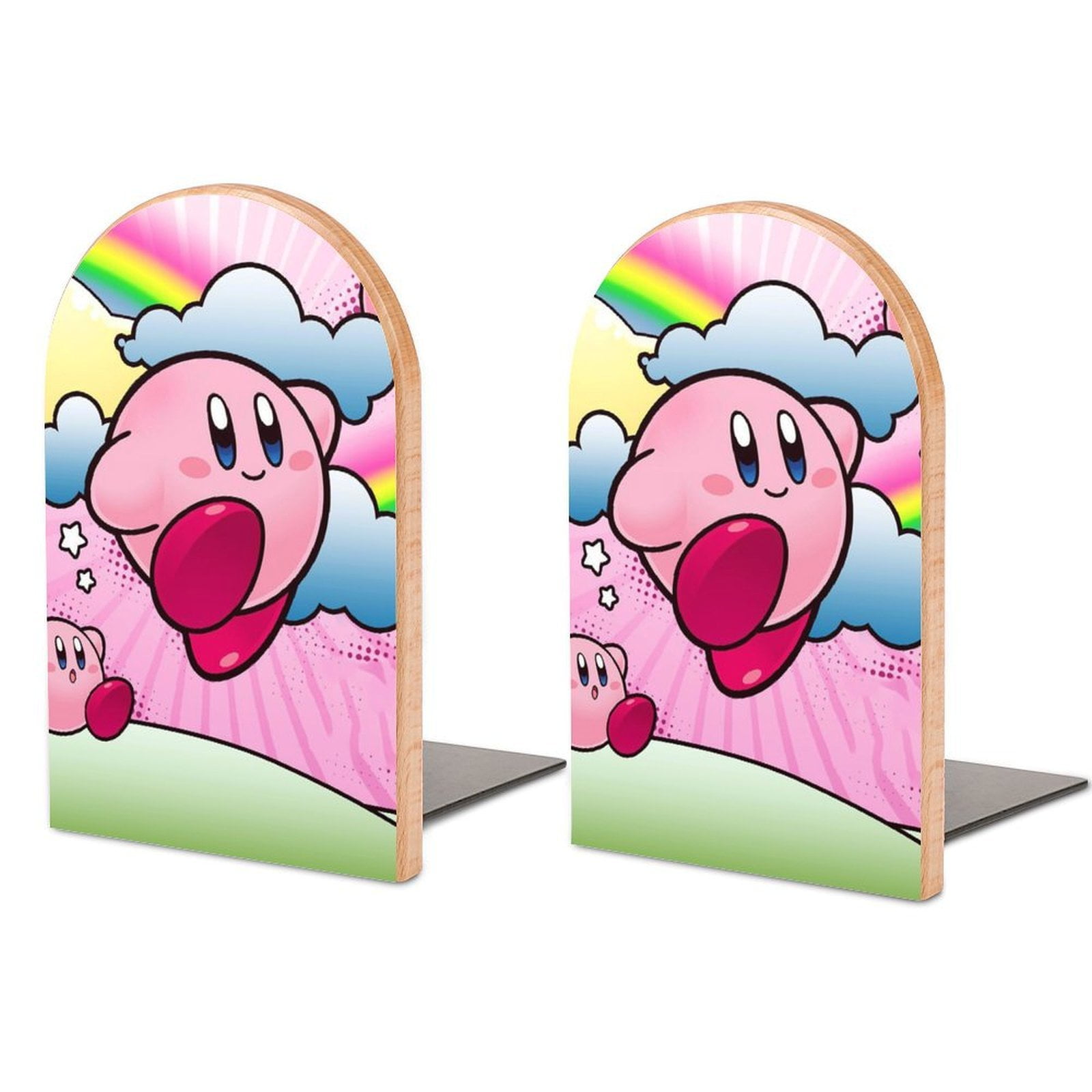 Rainbow Kirby Bookends Wood Book Divider Decor Shelves Non-Skid Book ...