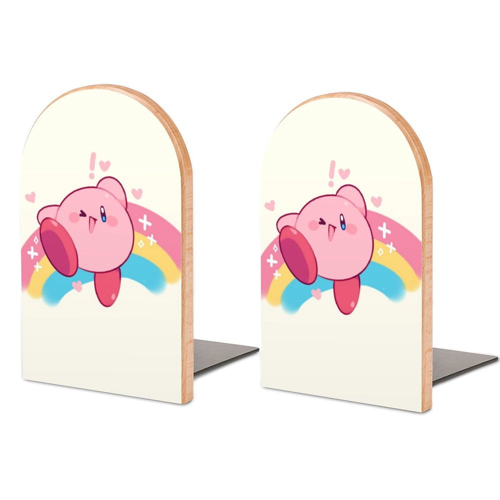 Rainbow Kirby Bookends Wood Book Divider Decor Shelves Non-Skid Book ...