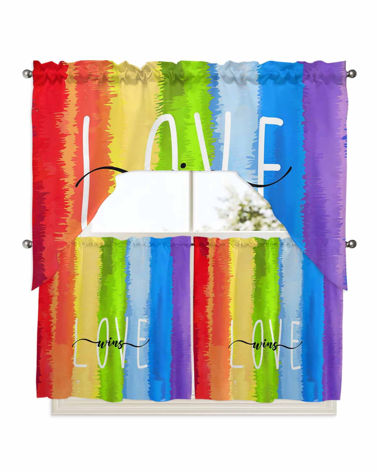 Rainbow Kitchen Curtains Swag Valance and Tier Curtains Set 24 Inch ...