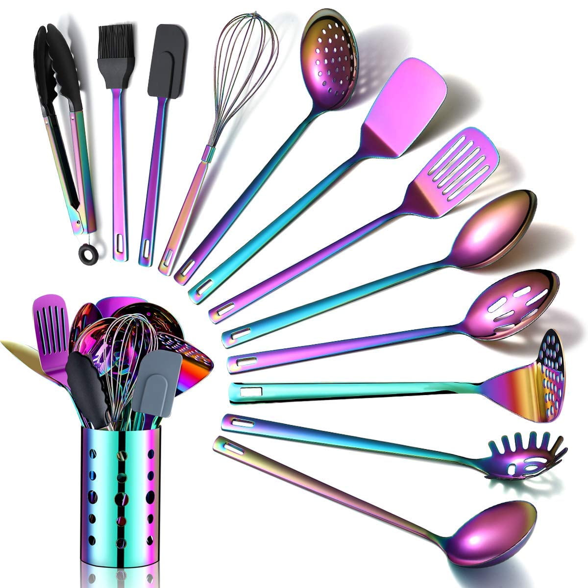 Rainbow Kitchen Utensils Set,13 Pieces Stainless Steel Cooking Utensils ...