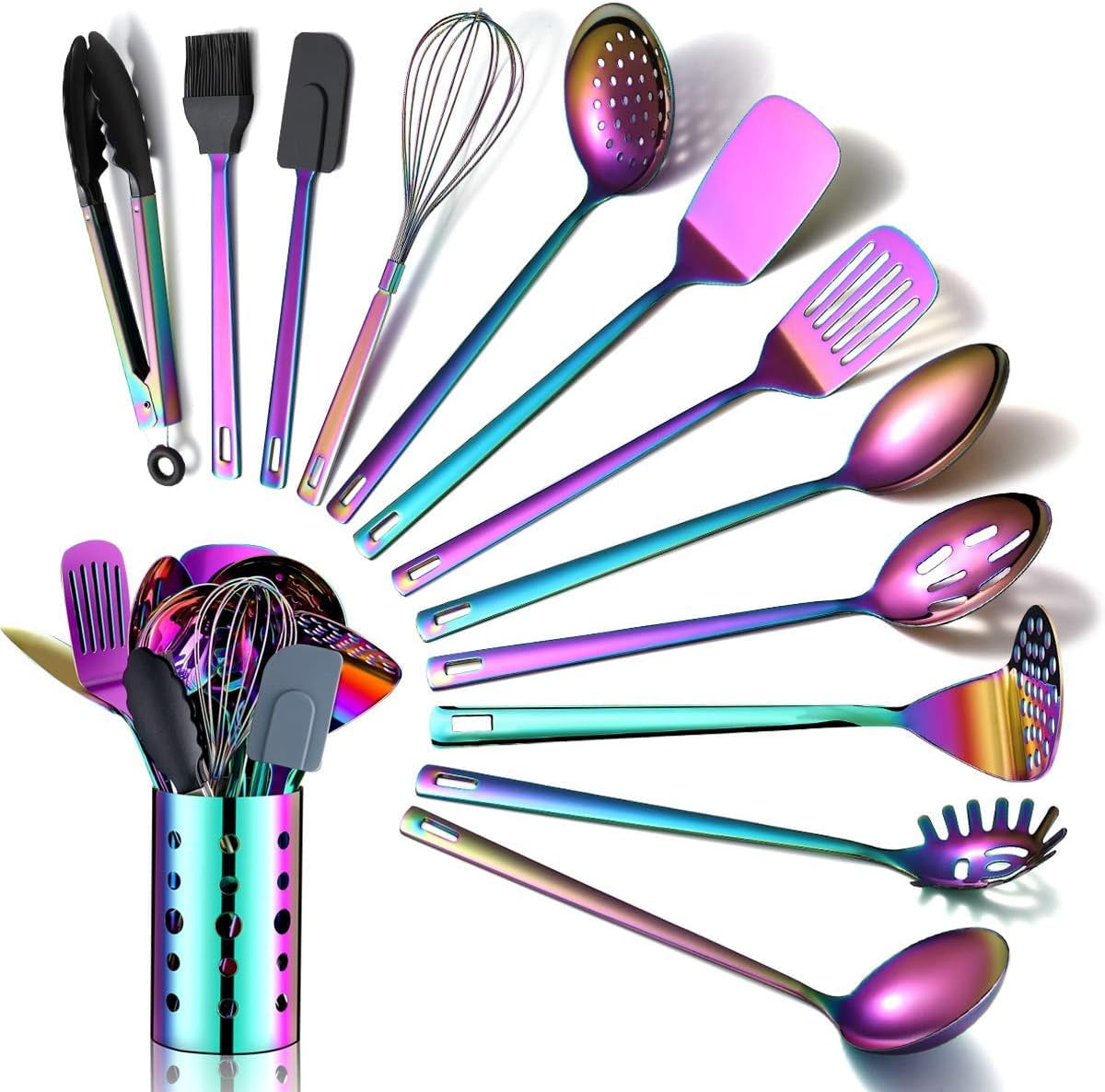 Rainbow Kitchen Utensil Set, 13-Piece Stainless Steel Cookware Set ...