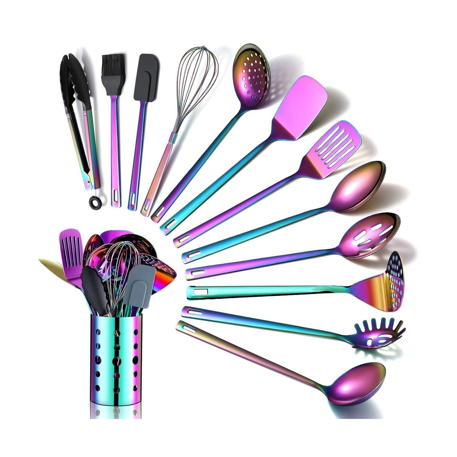 Rainbow Kitchen Utensils Set,13 Pieces Stainless Steel Cooking Utensils ...